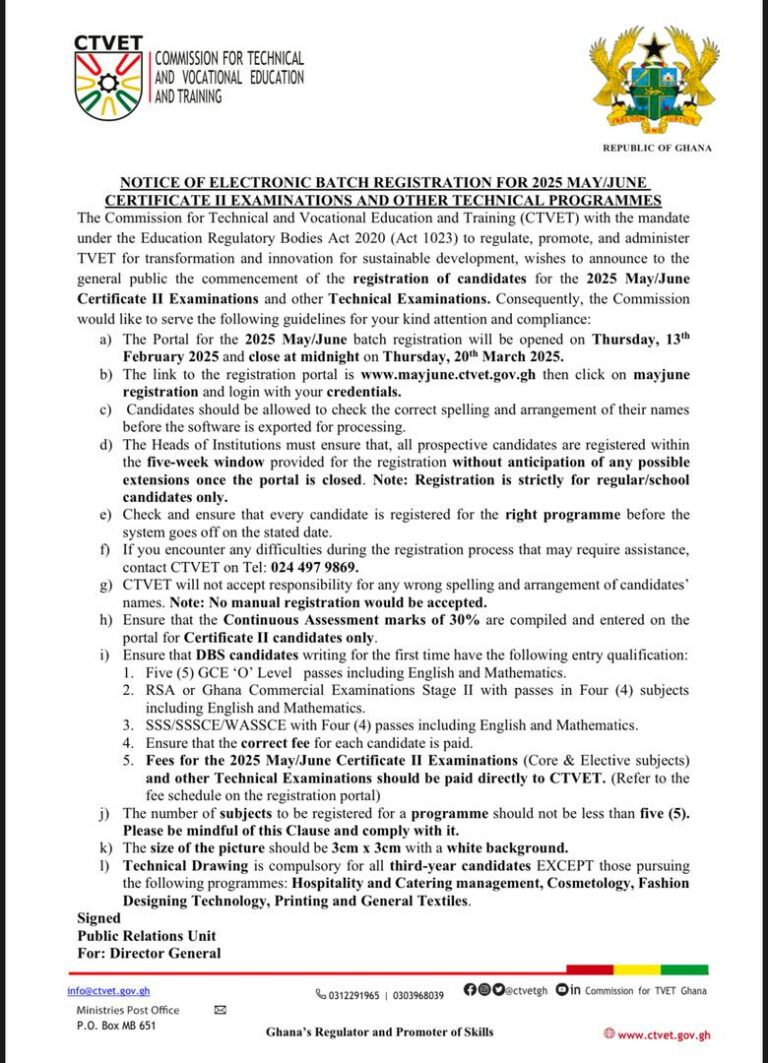 CTVET Opens Registration for 2025 May/June Certificate II and Technical ...